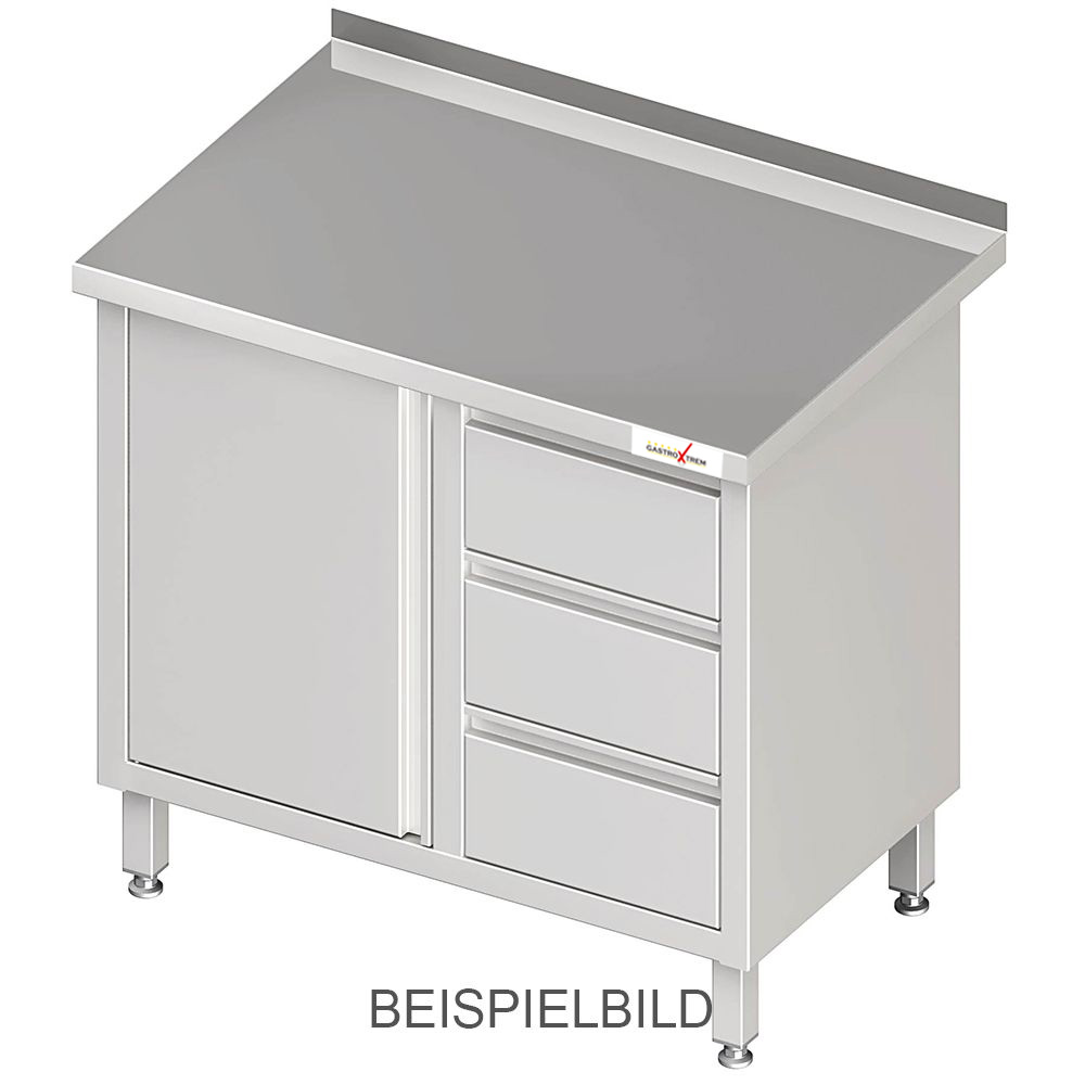 GASTROXTREM Edelstahl Arbeitsschrank mit Flügeltüren und 3er Schubladenblock - versch ...