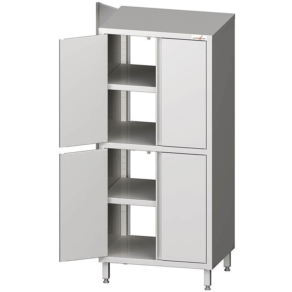 GASTROXTREM Edelstahl Durchreiche-Hochschrank mit 2 Schrankräumen und Flügeltüren 1800mm Höhe ...